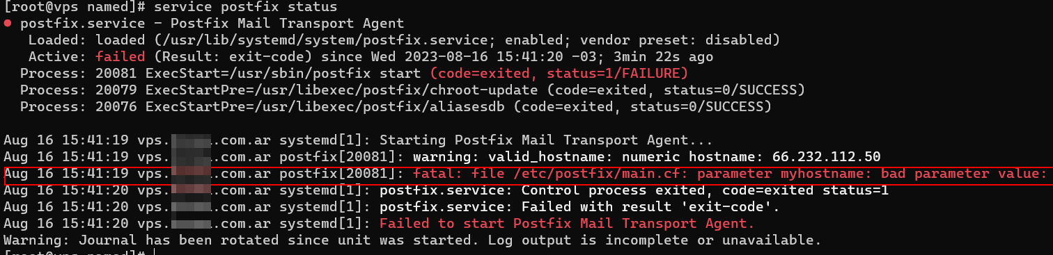 Error En Postfix Fatal File Etcpostfixmaincf Parameter Myhostname Wnpower Help 